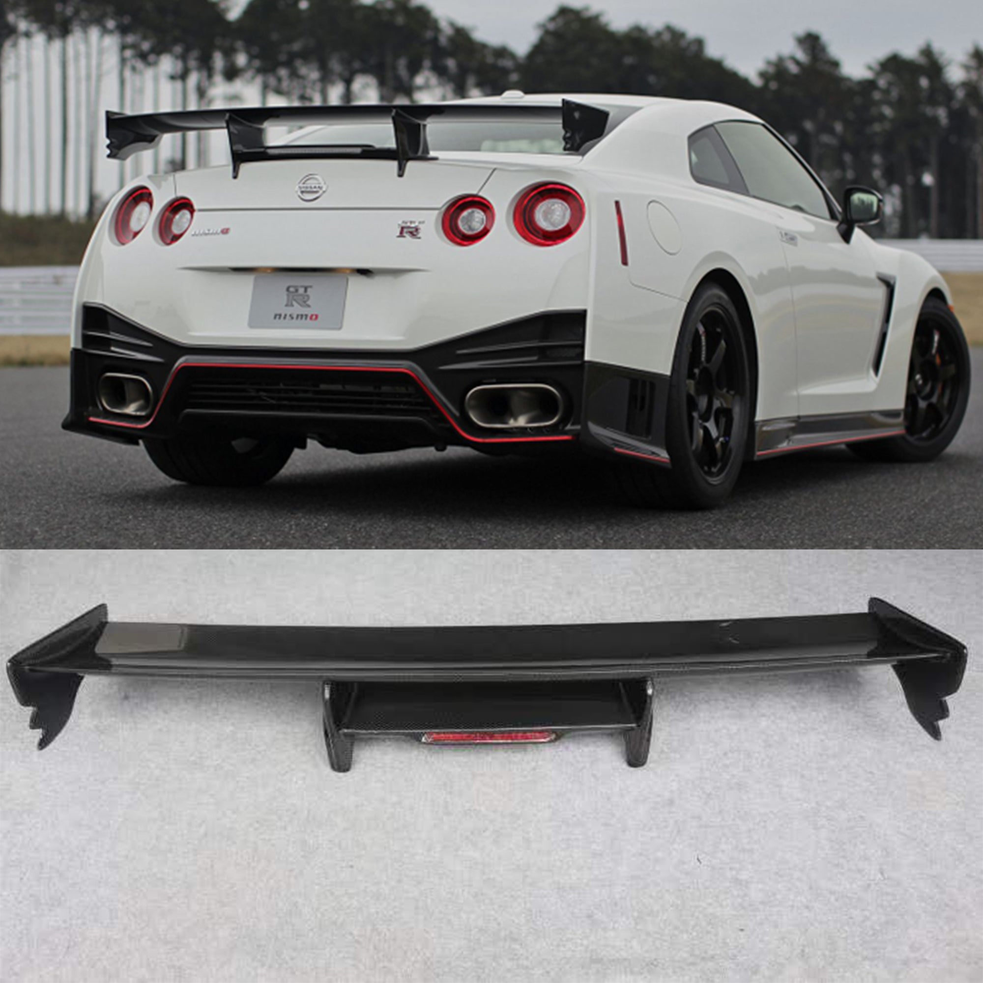 GTR R35 Nismo Style Carbon Fiber Rear Trunk Roof Spoiler With Brake Li ...