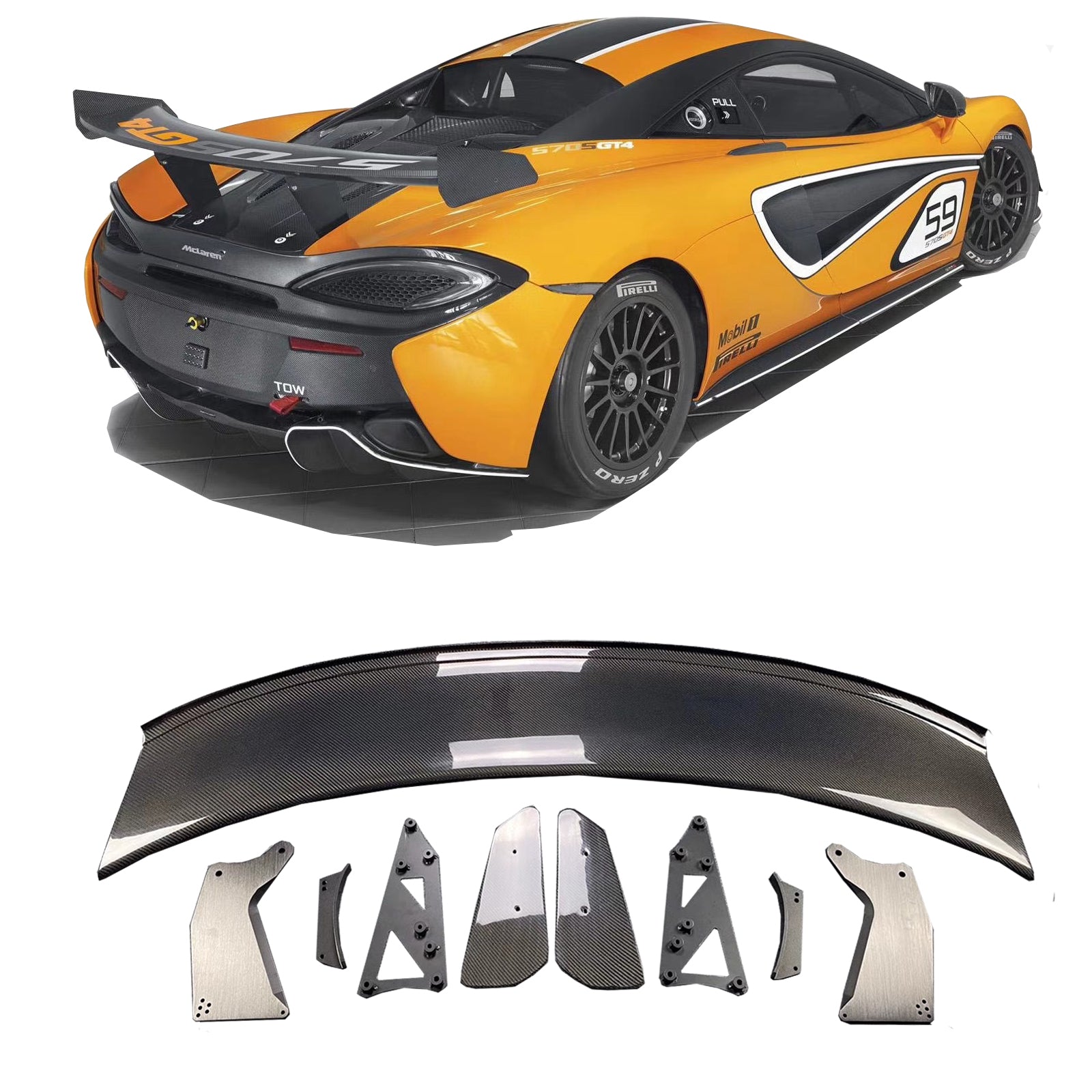 GT4 style carbon fiber rear wing for Mclaren 570s 570gt 540c rear spoi ...